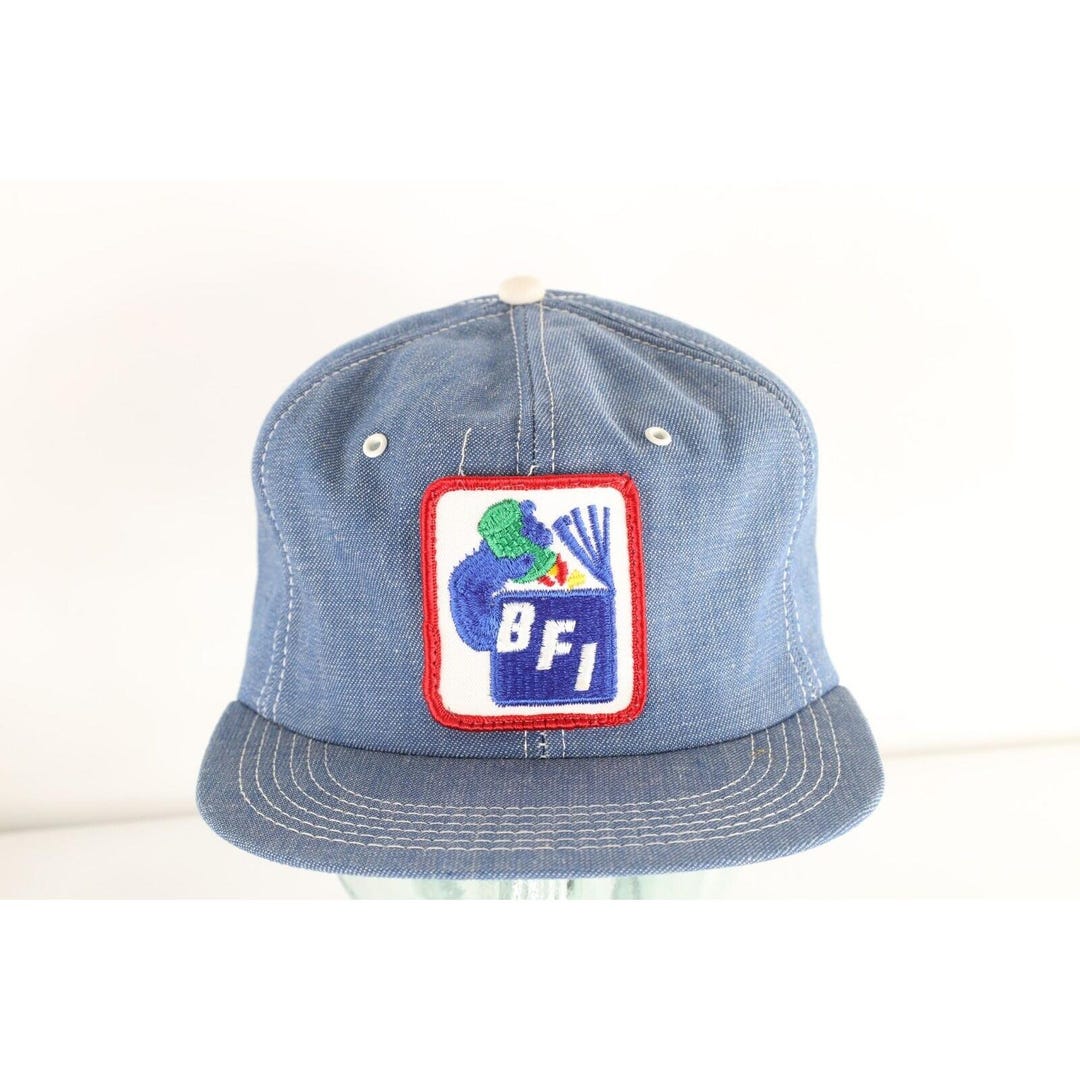 80s K Brand BFI Garbage Can Patch Chambray Denim Snapback Hat Cap USA ...
