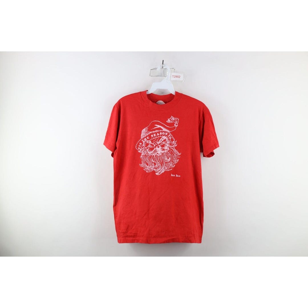 80s Womens Medium Faded Faded Christmas Santa Claus T-shirt Red USA ...