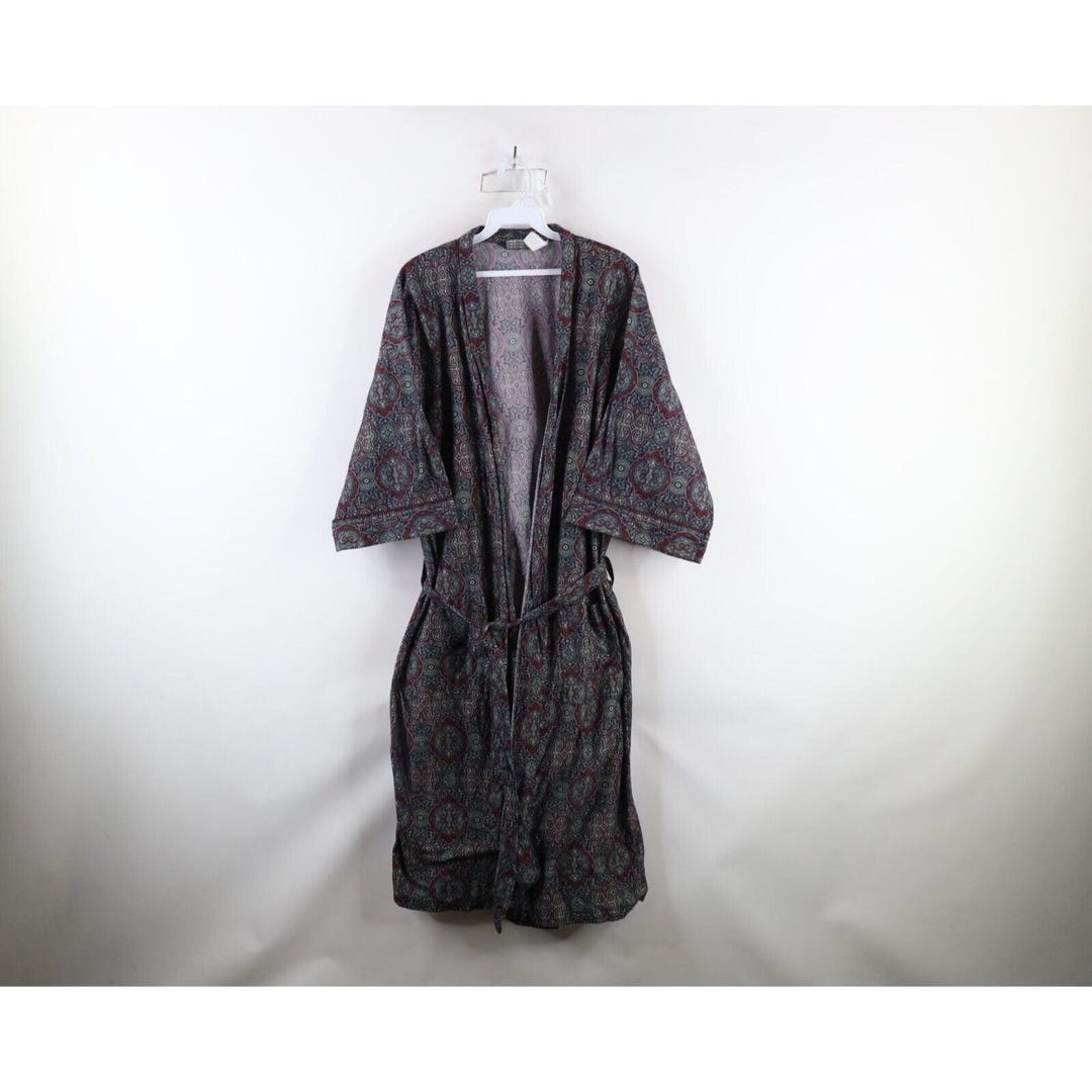 90s Streetwear Mens OSFA Rainbow Paisley Chamois Cloth Belted Bath Robe ...