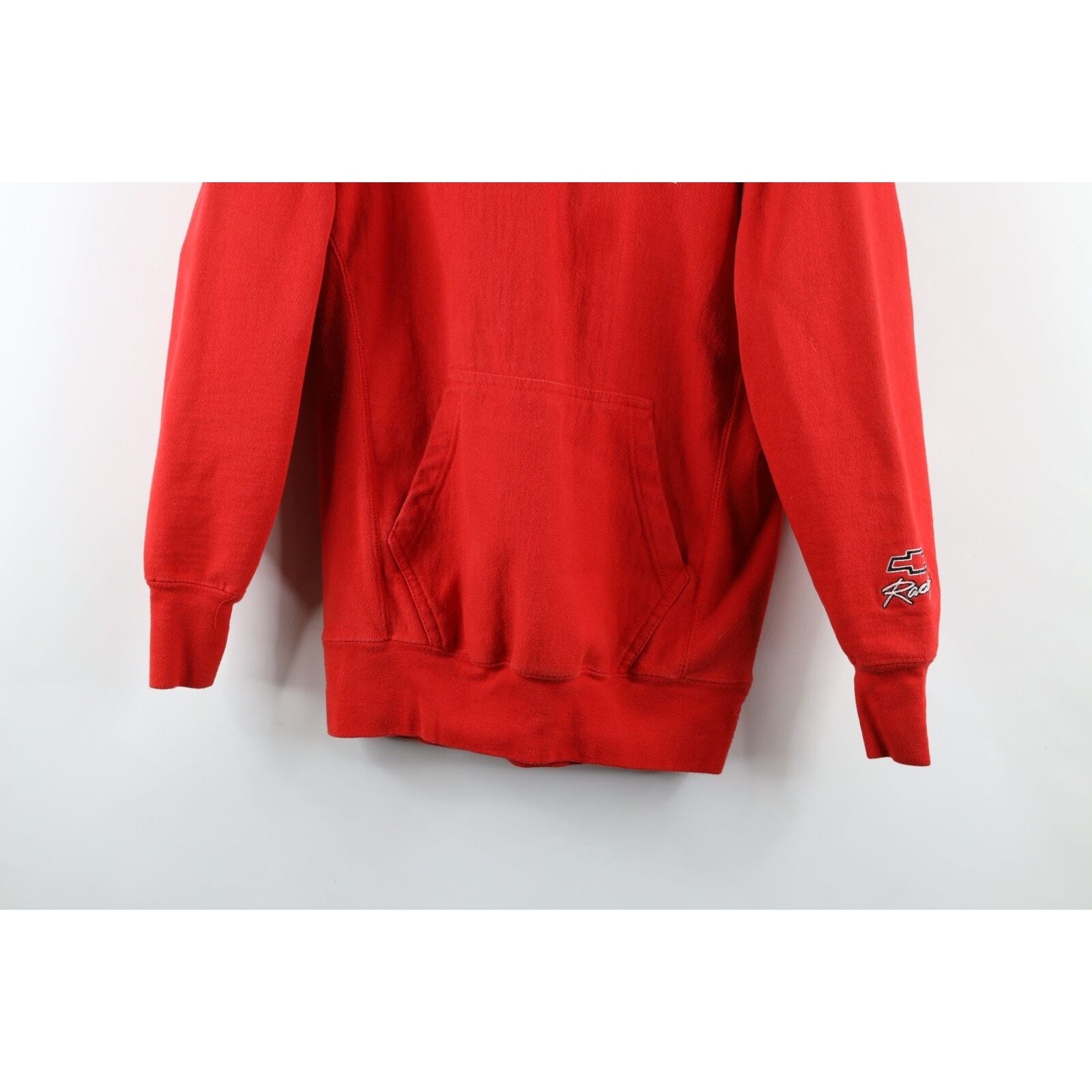 90s Mens Small Spell Out Chevy Chevrolet Racing Heavyweight Hoodie Red ...