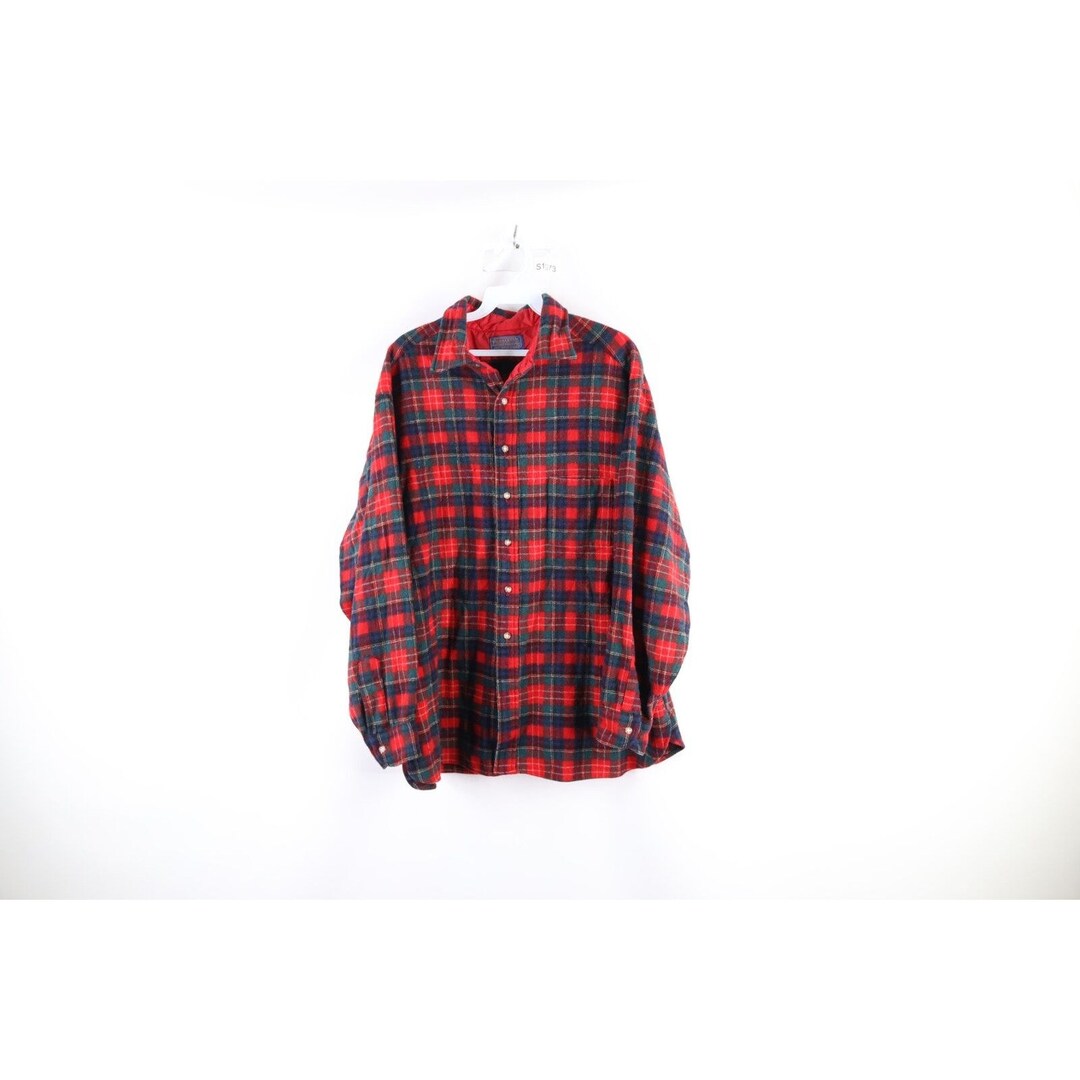 70s Pendleton Mens XL Wool Christie Tartan Plaid Button Board Shirt USA ...