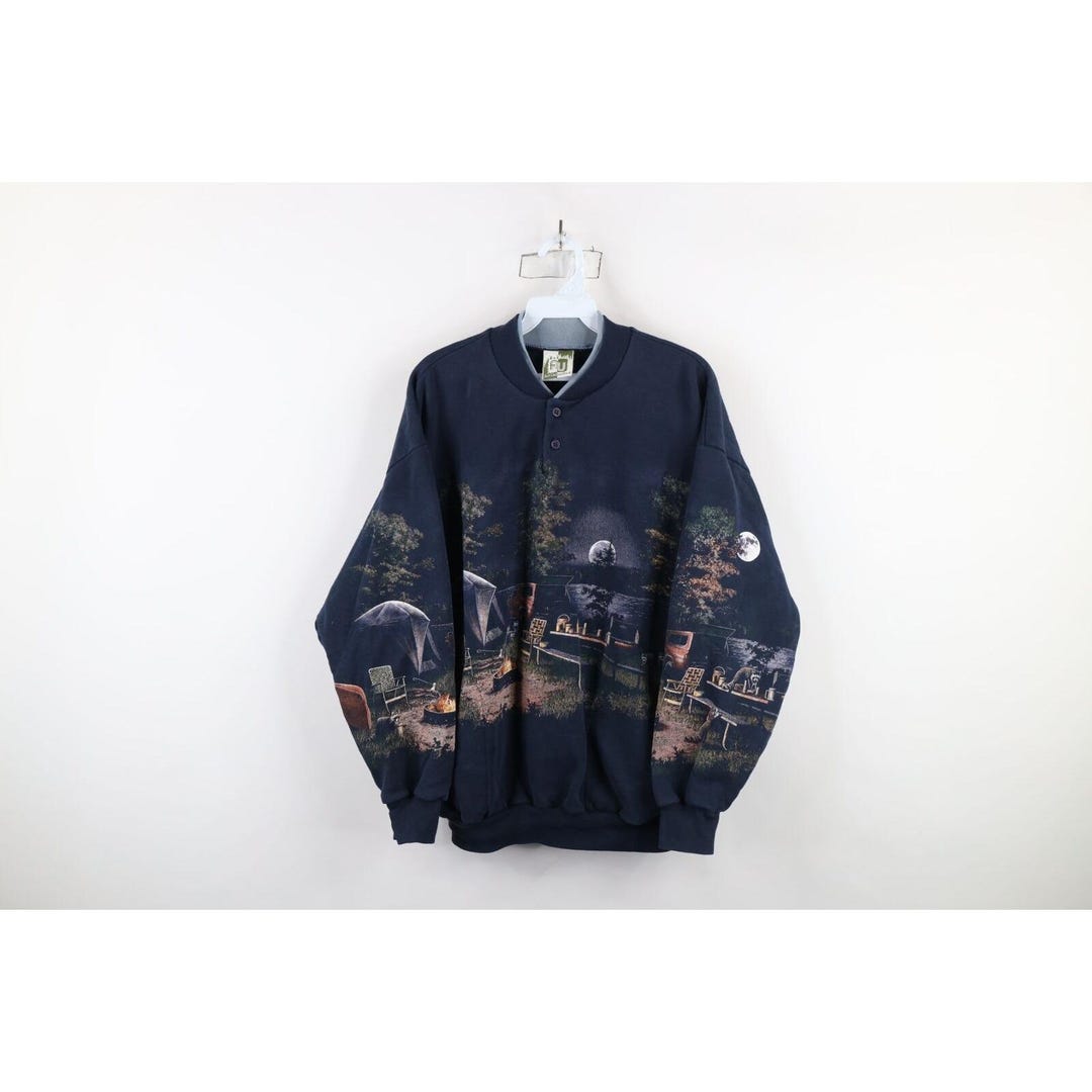 90s Art Unlimited Mens L Campground Camping All Over Print Sweatshirt ...