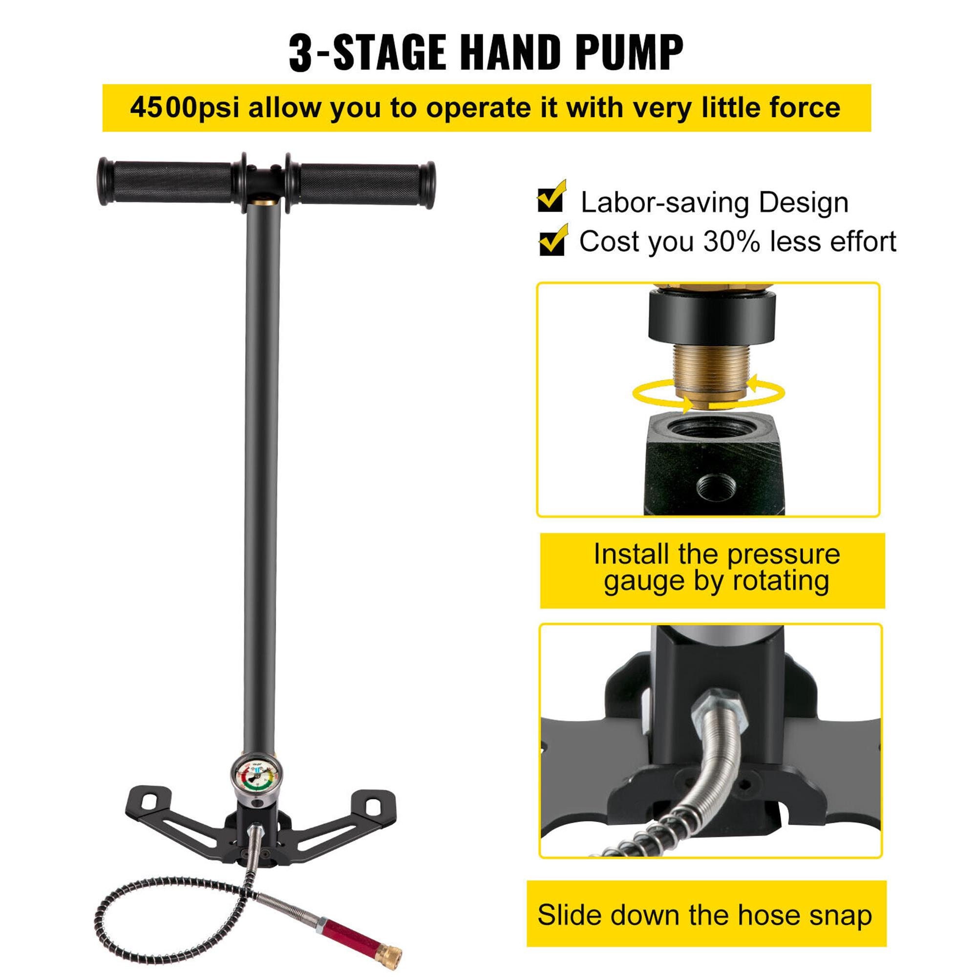 VEVOR High Pressure Hand Pump 3 Stage 4500psi Air Pump Tire Ball PCP ...