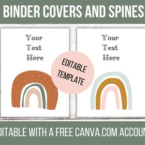 EDITABLE Organic Rainbow Binder Covers & Spines Printable Binder Covers ...