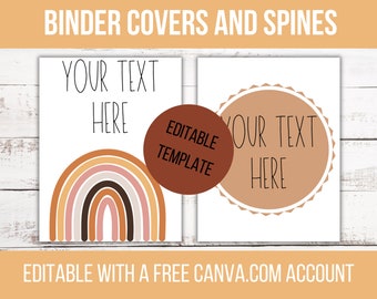 EDITABLE Organic Rainbow Binder Covers & Spines Printable Binder Covers ...