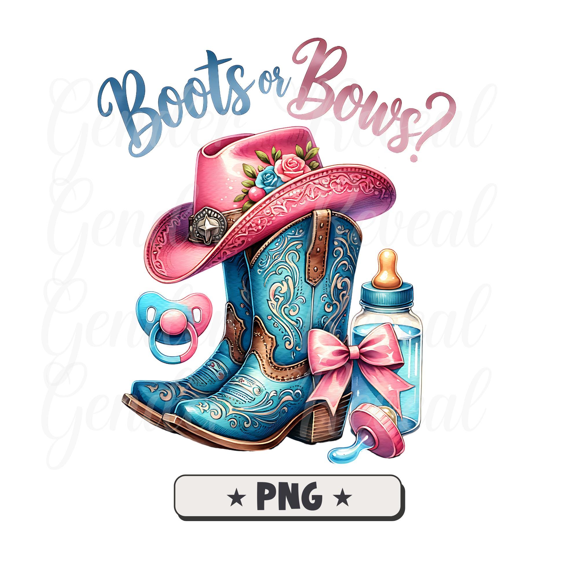 Boots or Bows Gender Reveal PNG, Retro Cowgirl Cowboy Shower Reveal ...