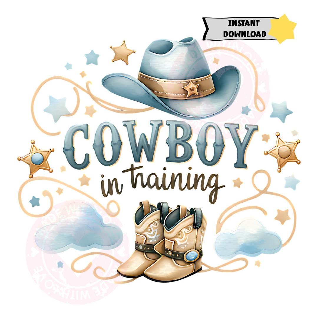 Baby Cowboy PNG: Watercolor Clipart, Western Nursery Art Digital ...