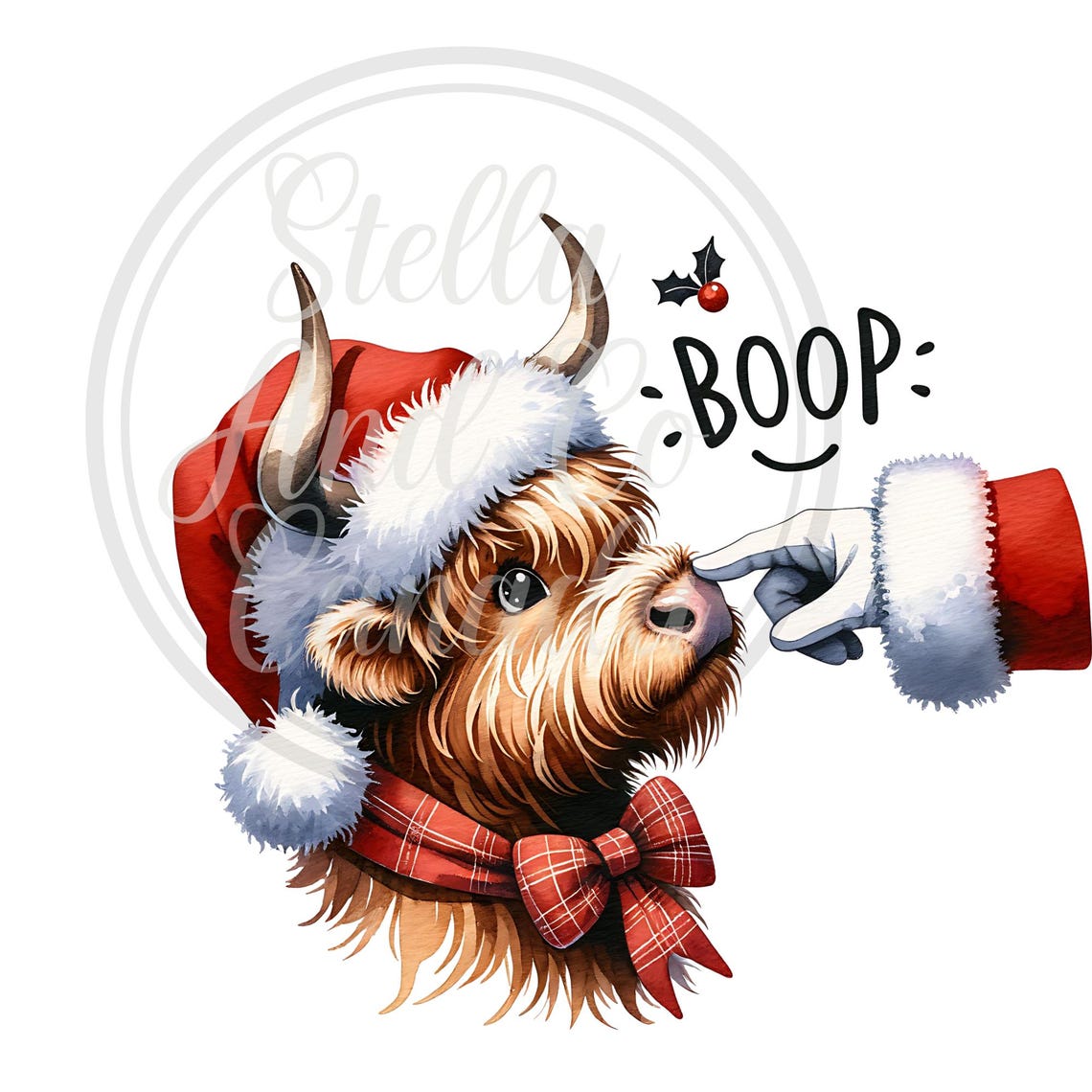 Christmas Highlander Cow PNG, Bond Hand PNG, Boop Christmas Cow ...