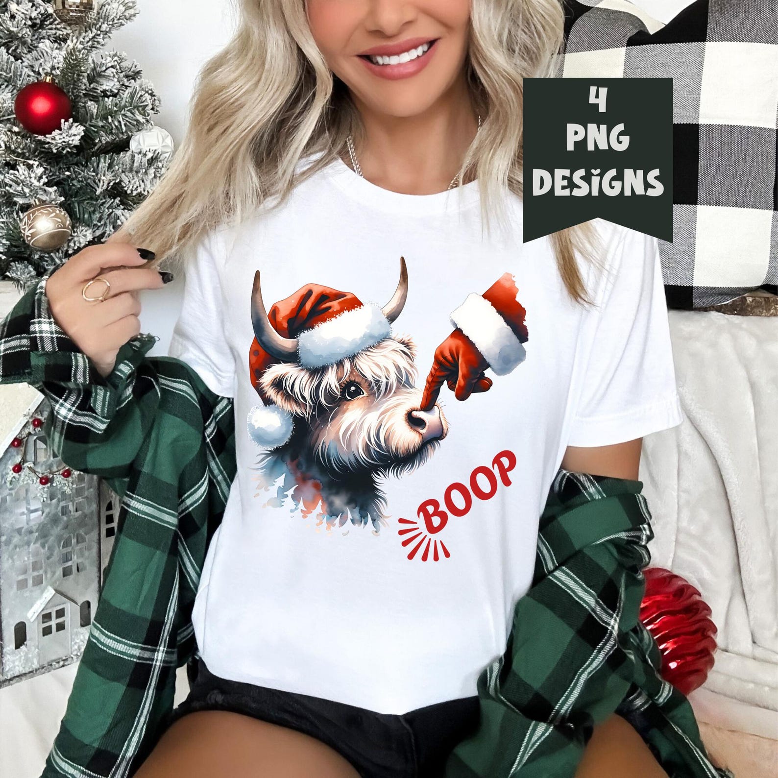 Christmas Highlander Cow PNG, Bond Hand PNG, Boop Christmas Cow ...