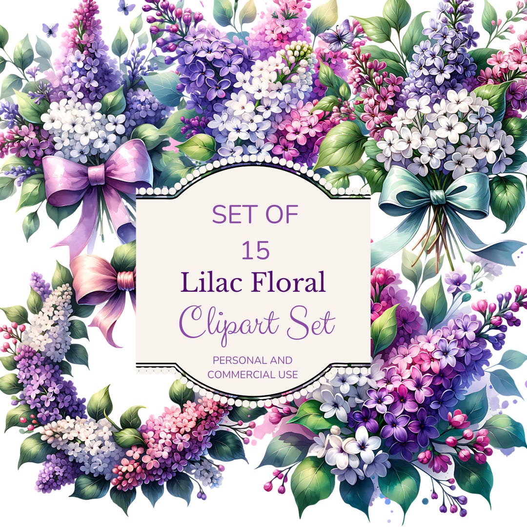 Lilac Garland Clipart, Lilac Bouquets PNG Files for Crafting ...