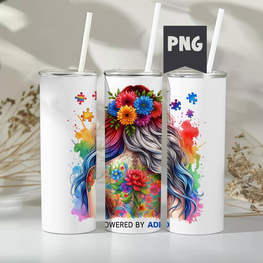 ADHD Awareness 20oz Tumbler Wrap, Neurodivergent Watercolor Design PNG ...