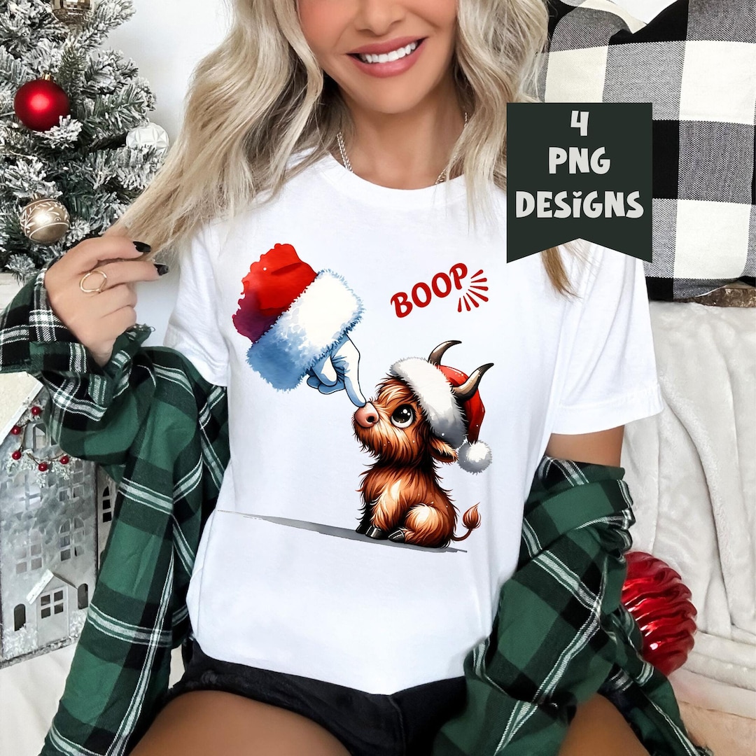 Christmas Highlander Cow PNG, Bond Hand PNG, Boop Christmas Cow ...