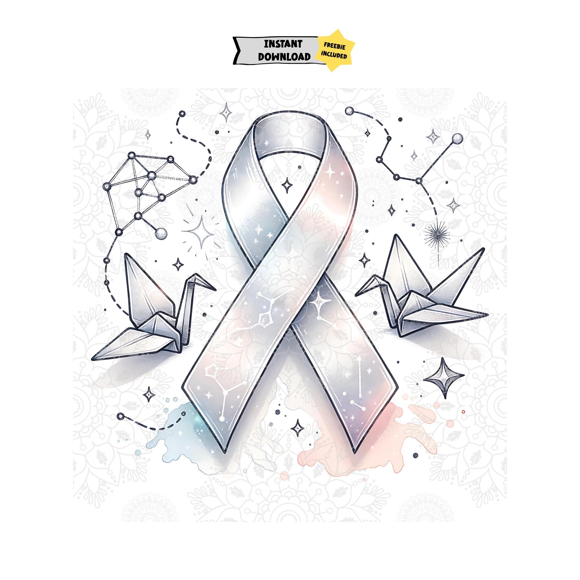 Lung Cancer Ribbon PNG, White Pearl Constellation & Crane Design ...