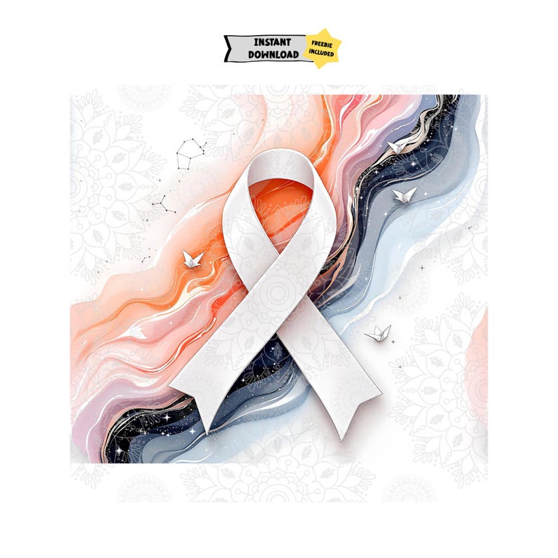 Lung Cancer Ribbon PNG, White Pearl Constellation & Crane Design ...