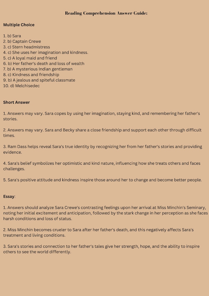 A Little Princess Workbook: Study Guide Reading - Etsy