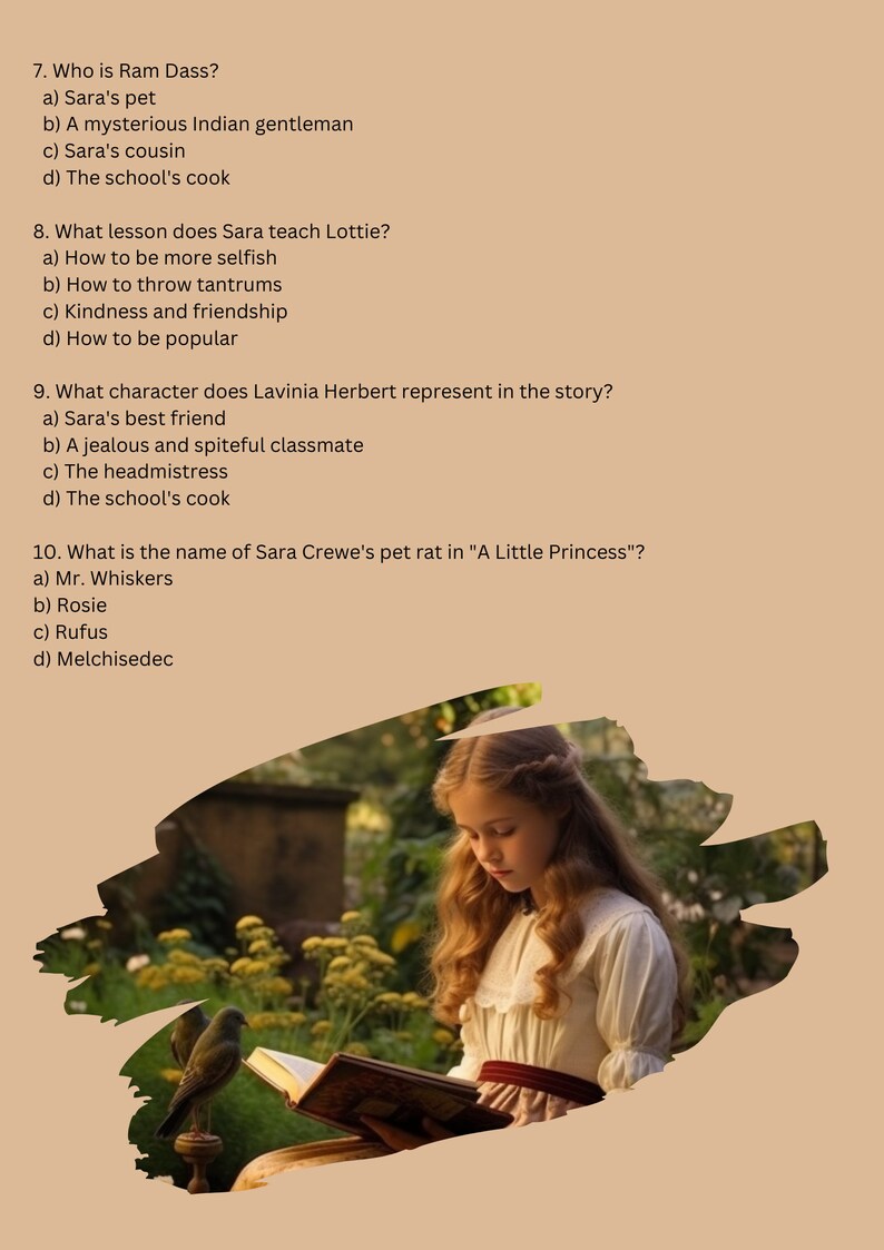 A Little Princess Workbook: Study Guide Reading - Etsy