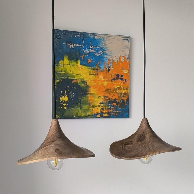 Wooden Pendant Light, Lamp Handmade, Ceiling Light With Wavy Edge for ...