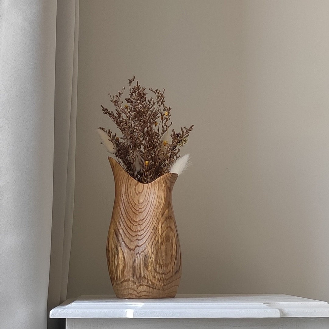 Oak Vase, Wooden Vase, Dried Flower Vase, Wooden Floral, Decorative ...