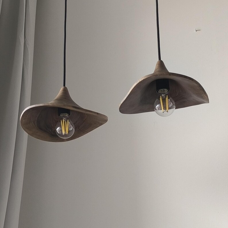 Wooden Pendant Light, Lamp Handmade, Ceiling Light With Wavy Edge for ...
