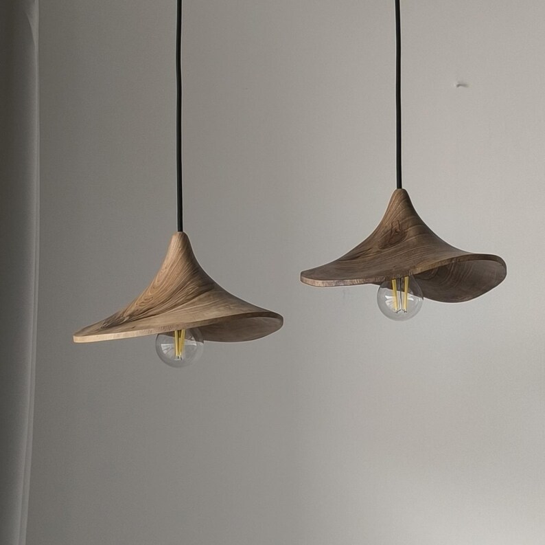 Wooden Pendant Light, Lamp Handmade, Ceiling Light With Wavy Edge for ...