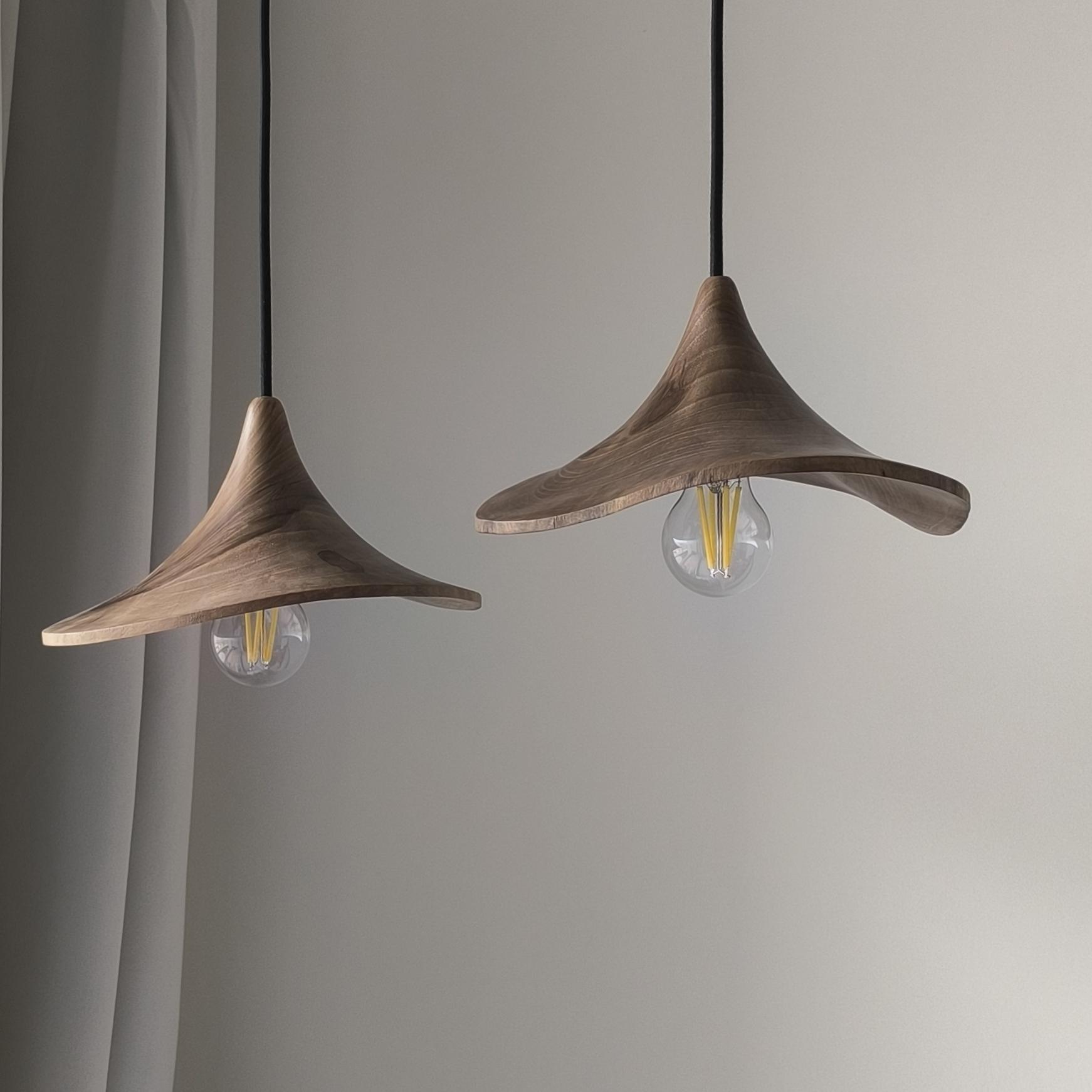 Wooden Pendant Light, Lamp Handmade, Ceiling Light With Wavy Edge for ...