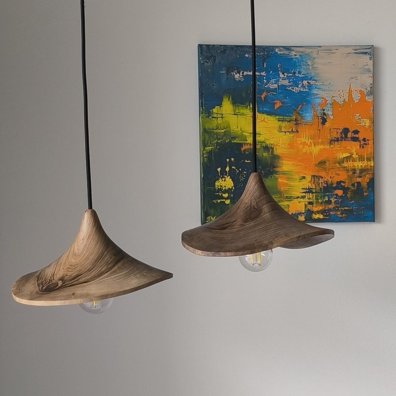 Wooden Pendant Light, Lamp Handmade, Ceiling Light With Wavy Edge for ...