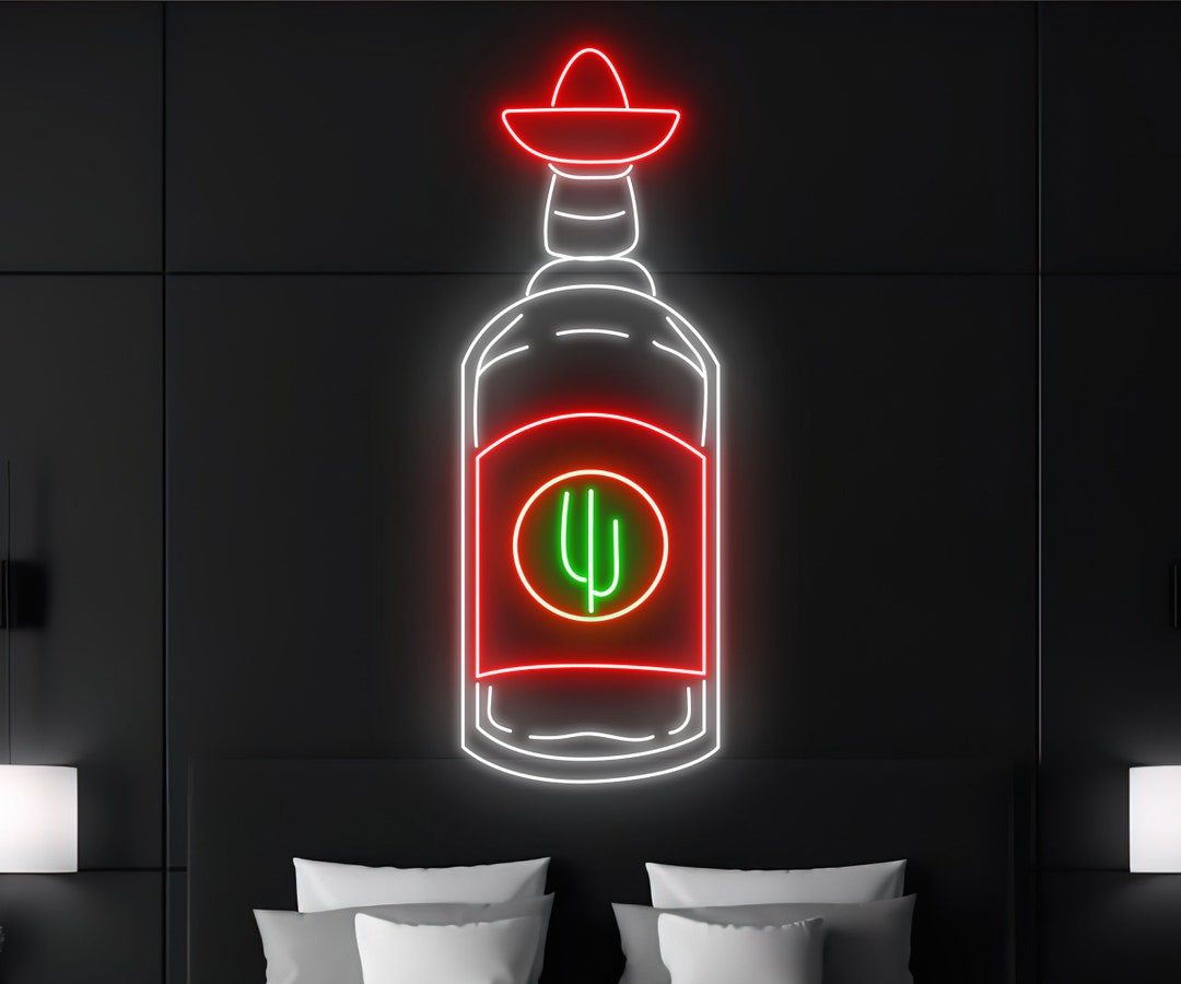 Tequila Bottle Neon Sign Tequila Neon Light Custom Quote - Etsy