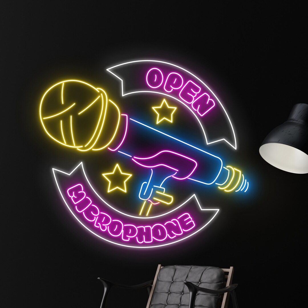 Open Microphone Neon Sign Podcast Neon Led Sign Karaoke Room - Etsy