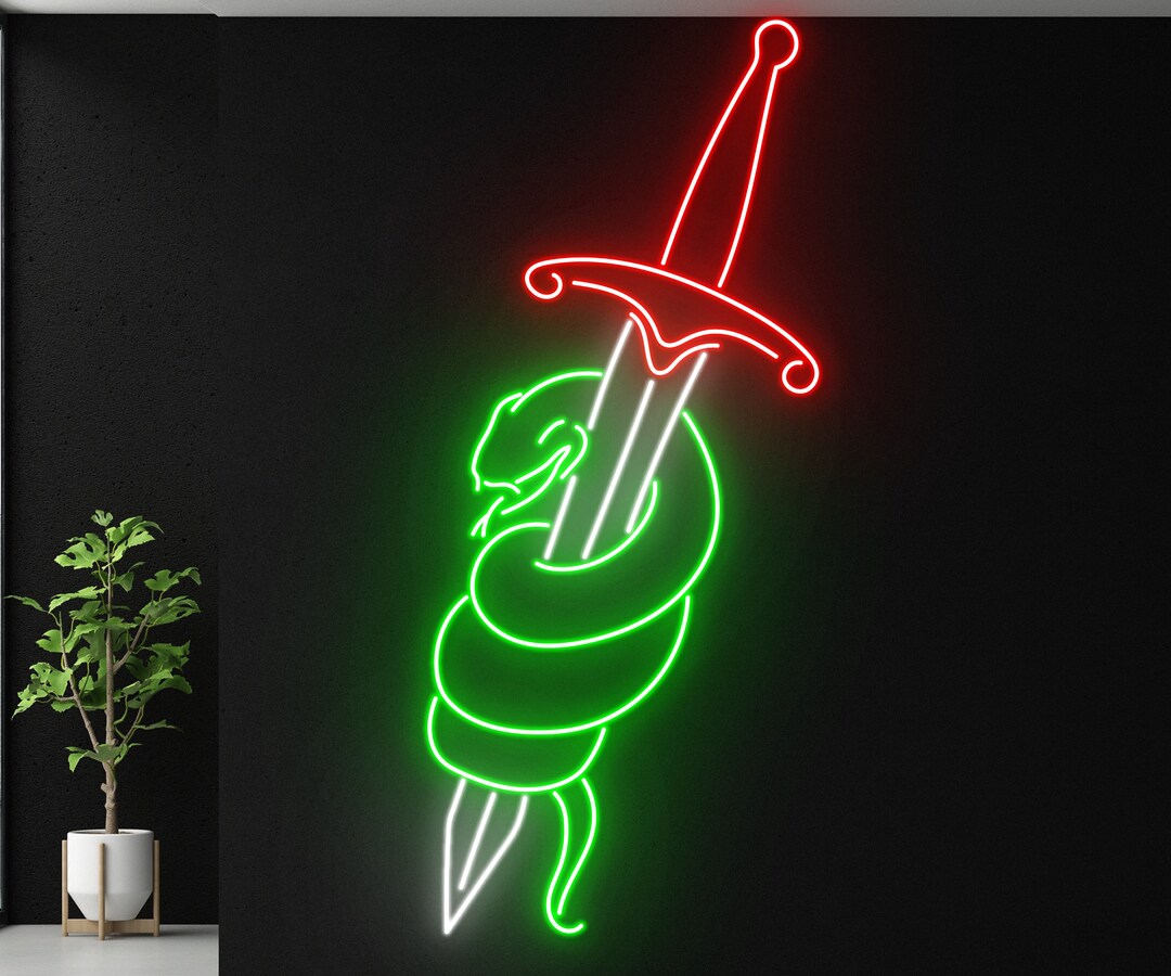 Snake Wrapping Around Sword Neon Sign, Custom Snake Led Sign, Sword ...