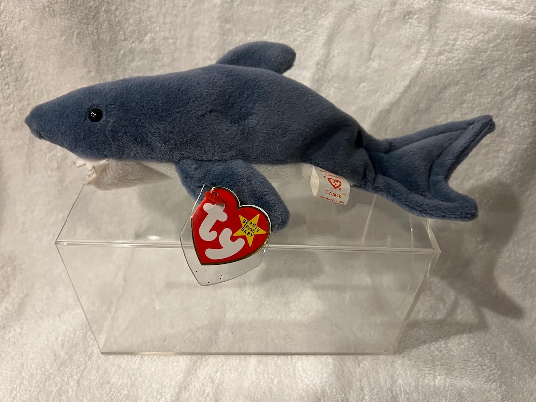 Ty Beanie Baby Crunch the Shark RARE PVC Style 4130 W/ ERRORS 1996 With ...