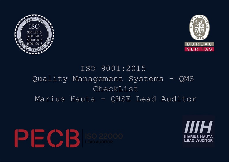 ISO 9001 2015 QMS and 22000 2018 FSMS Checklist - Etsy