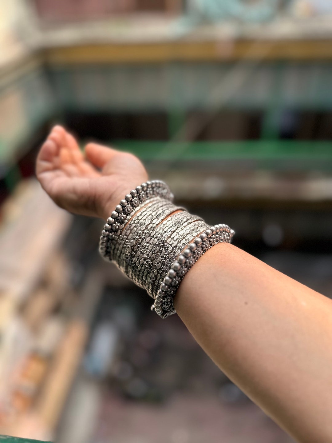 Oxidised Jewellery Silver Churi Bangles Kada Indian Rajasthani Style Tribal Ethnic Antique ...