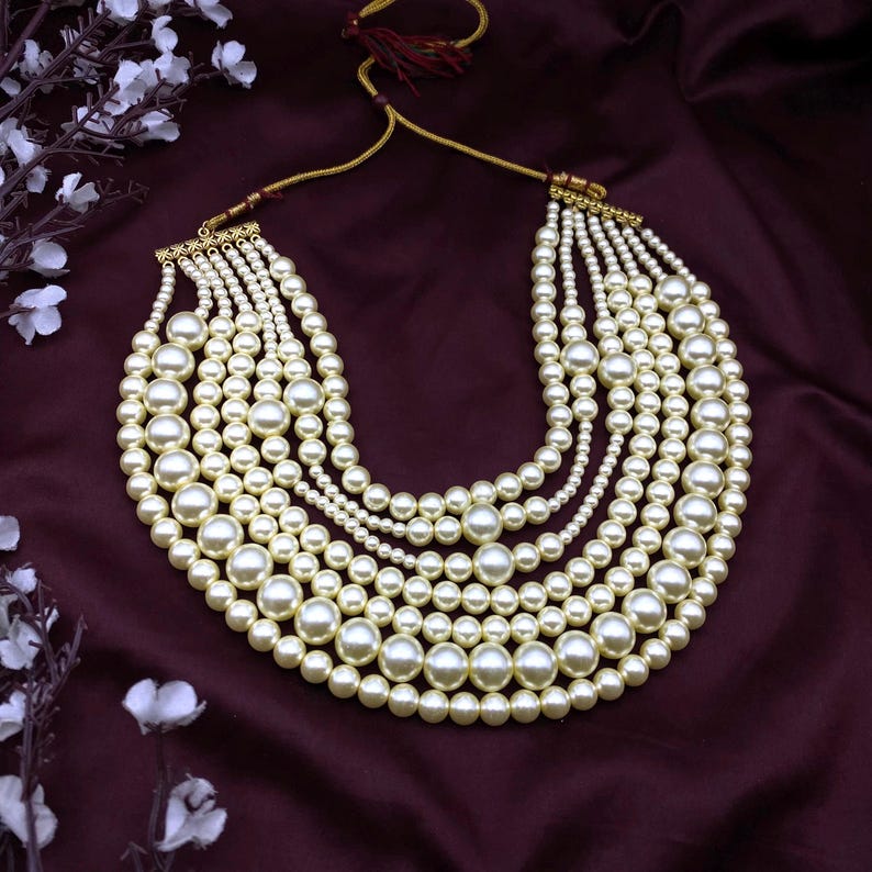 Indian Bollywood Celebrity Alia Bhatt 7 Layer Pearl Collar Choker Set ...