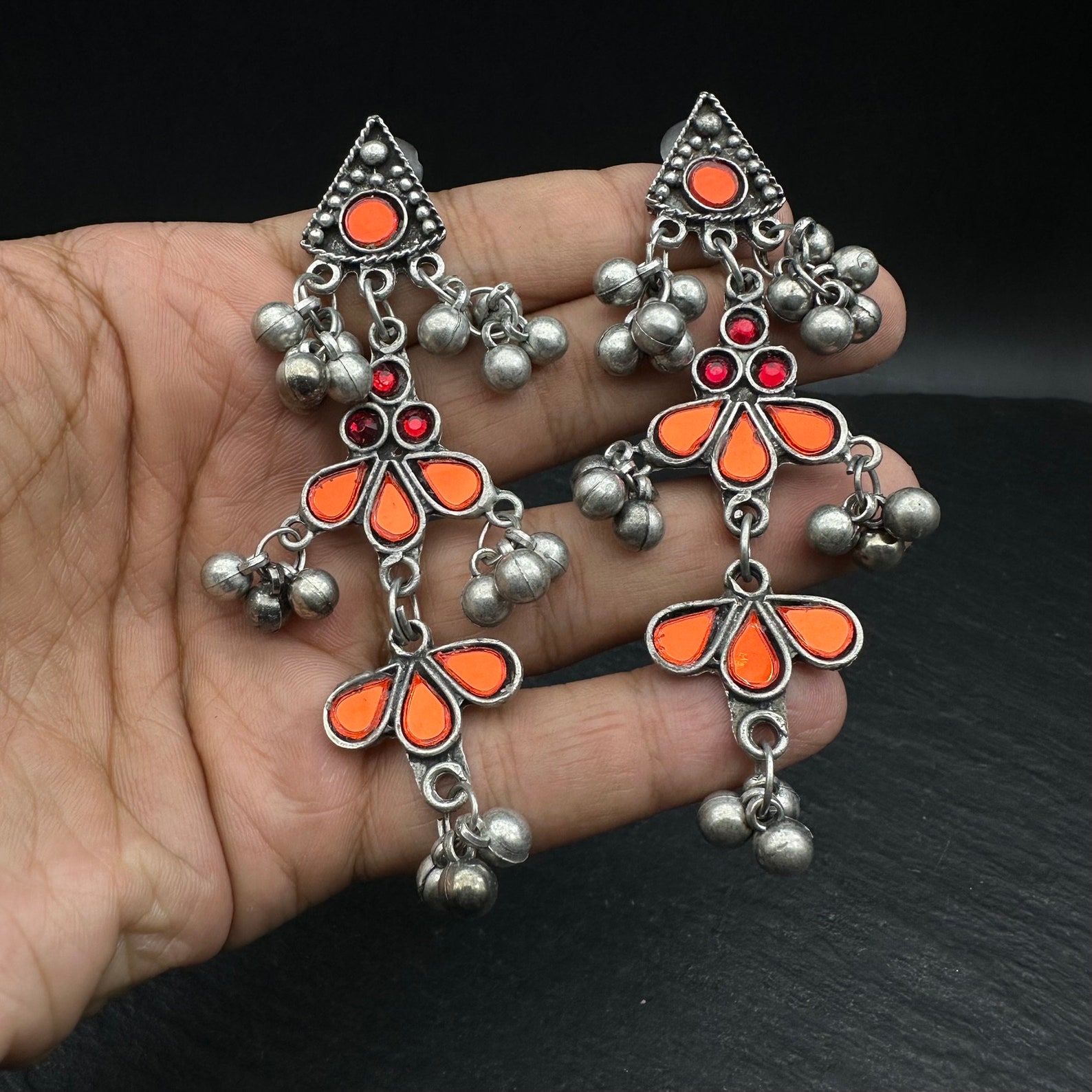 Oxidized Silver Mirror Earrings: Afghan Bollywood Style Indian Jewelry ...