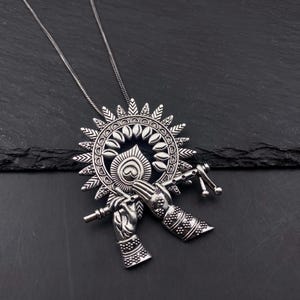 Radha Krishna Oxidized Chain Pendant Set of 5 Pc, Janmashtami Jewelry ...