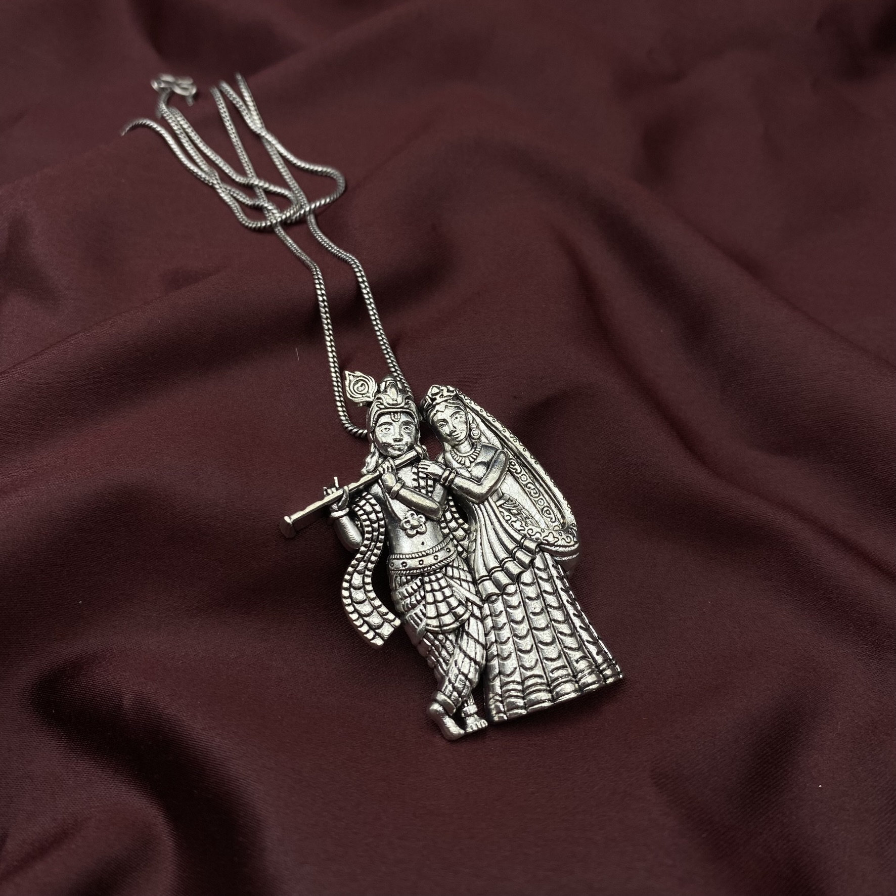 Radha Krishna Oxidized Chain Pendant Set of 5 Pc, Janmashtami Jewelry ...