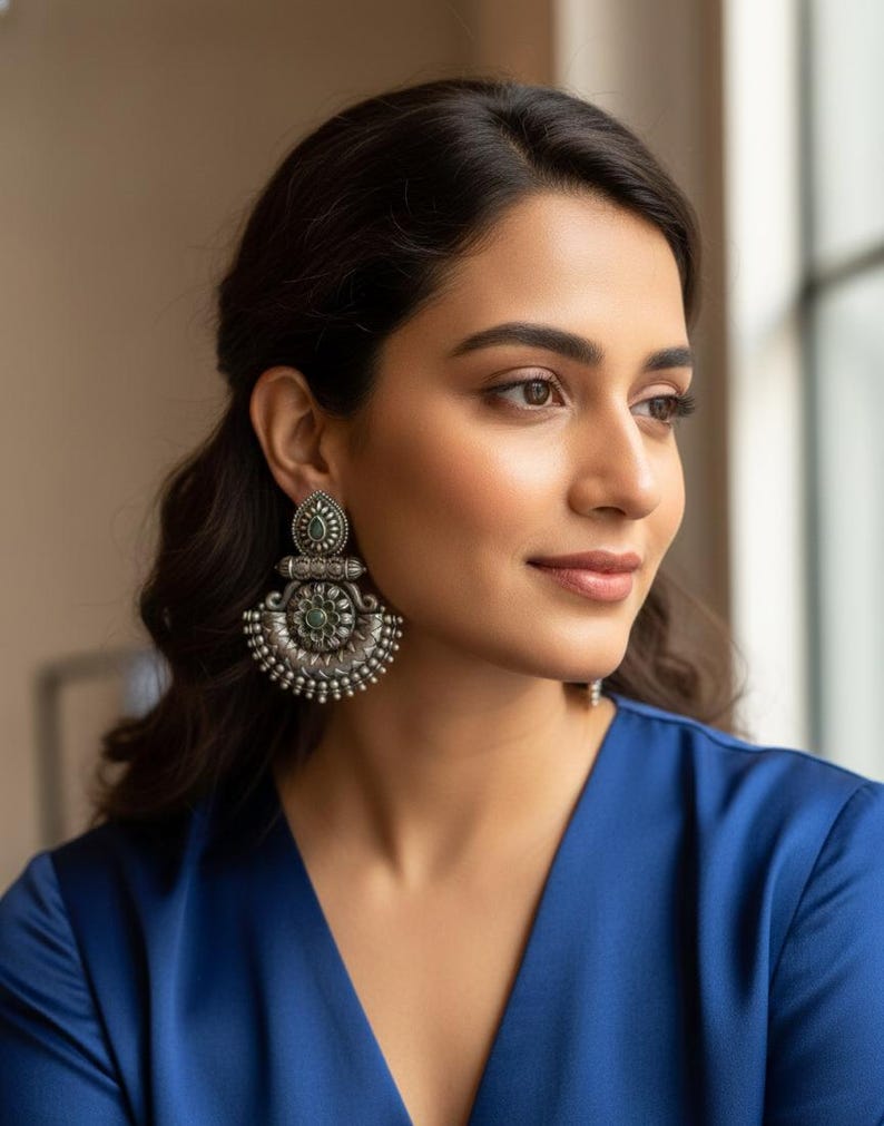 Handcrafted Oxidized Silver Jhumka Earrings With Floral Stones | 10 ...