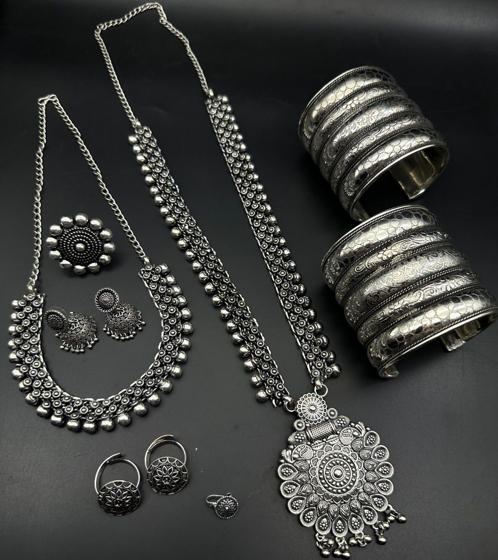 Set of 7 Pc, Boho Long Necklace Set, Oxidized Jewelry Set, Ethnic ...