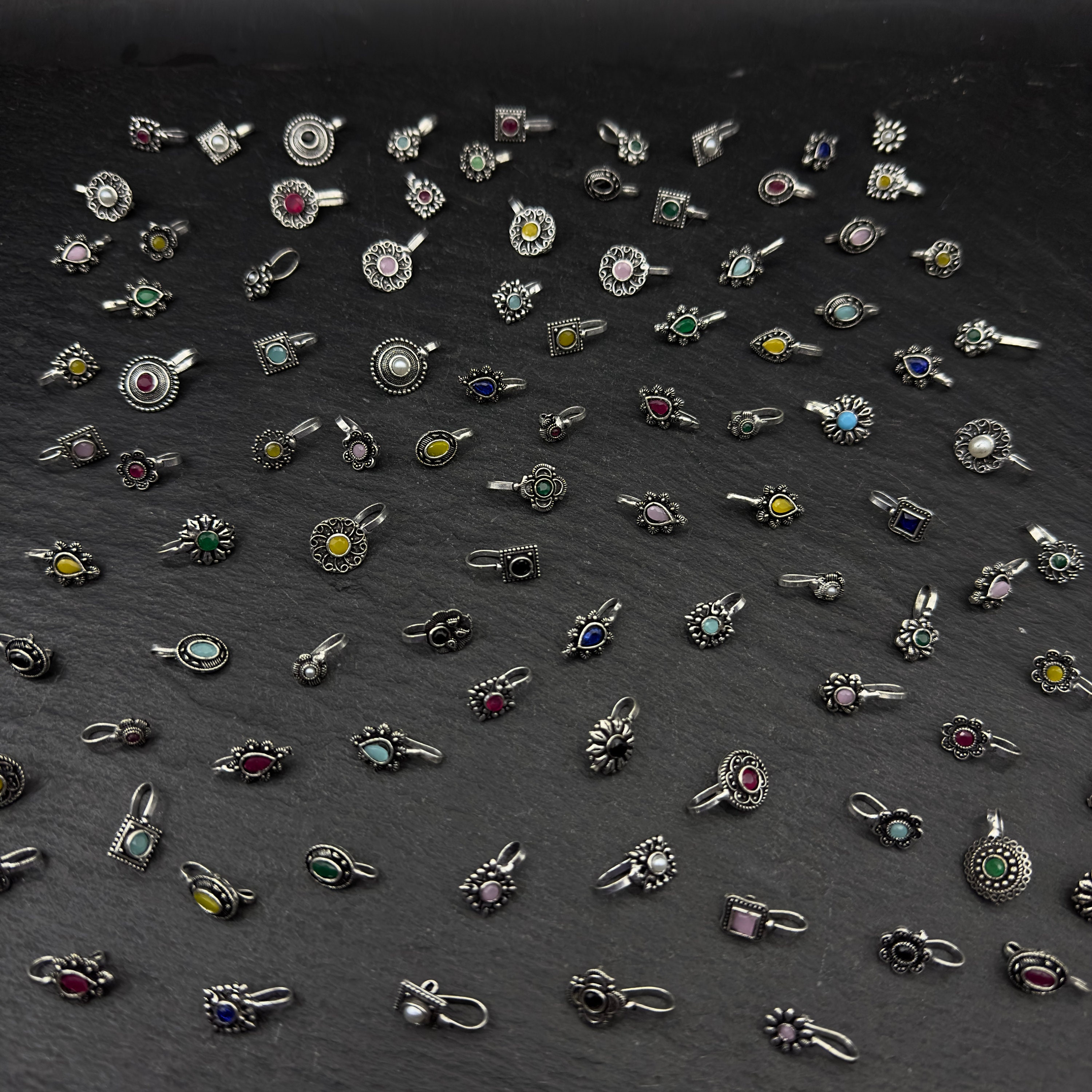 Stone False Nose Pins, Indian Oxidized Jewelry Nose Pins Combo Sets for ...