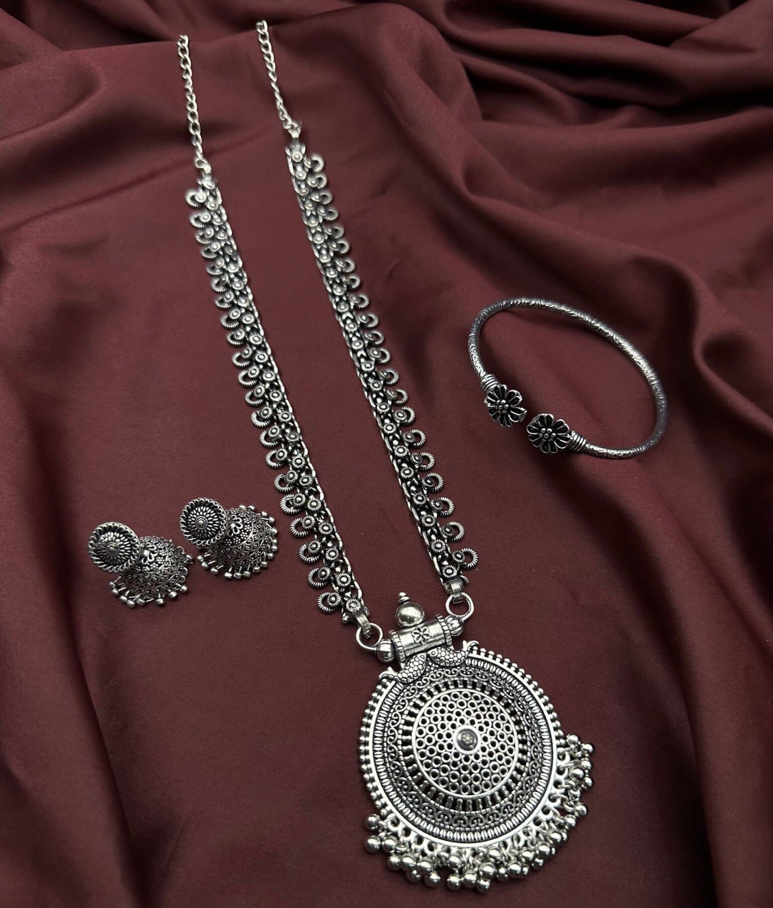 Oxidised Jewelry Temple Jewelry Long Necklace Oxidized Jhumka Oxidised ...