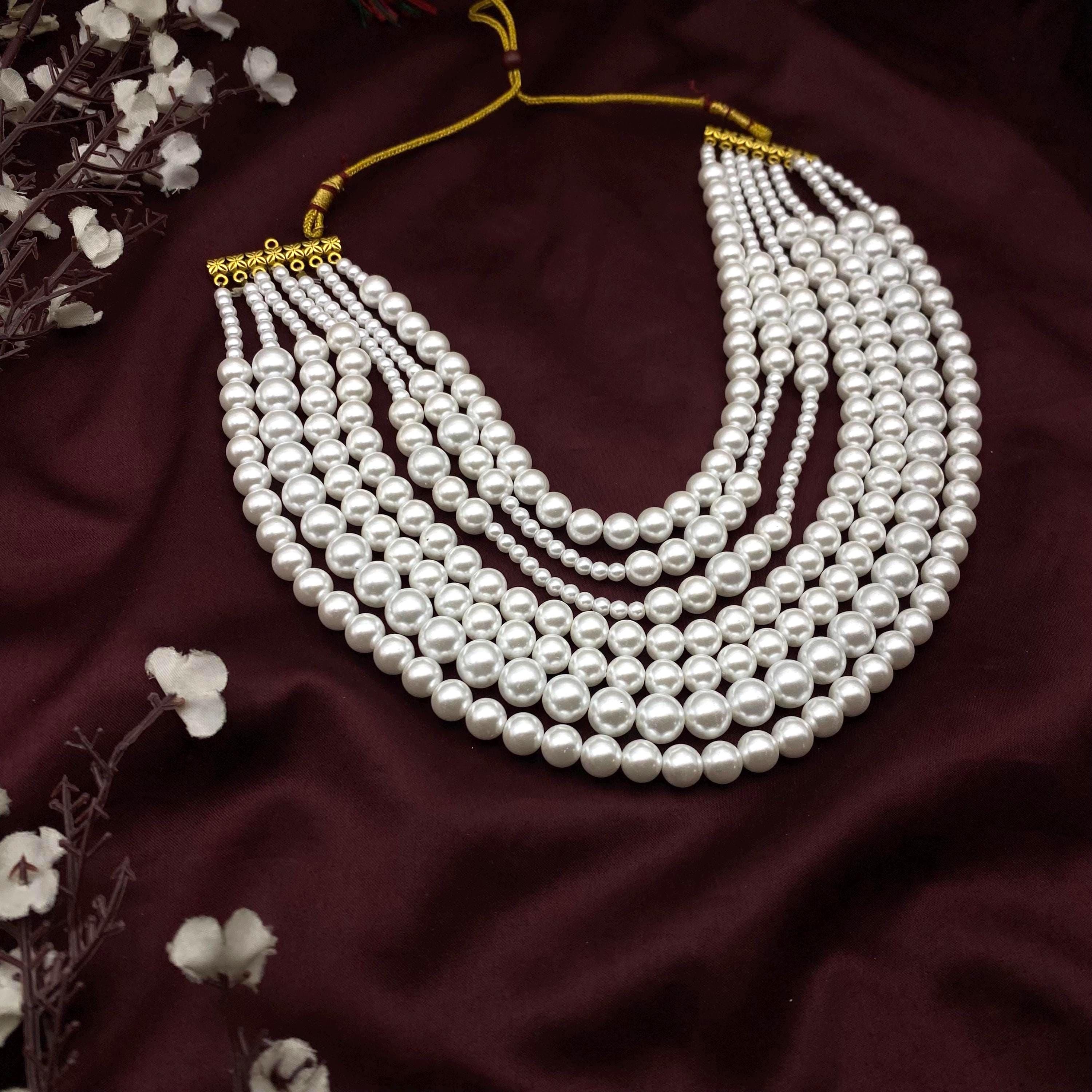 Indian Bollywood Celebrity Alia Bhatt 7 Layer Pearl Collar Choker Set ...