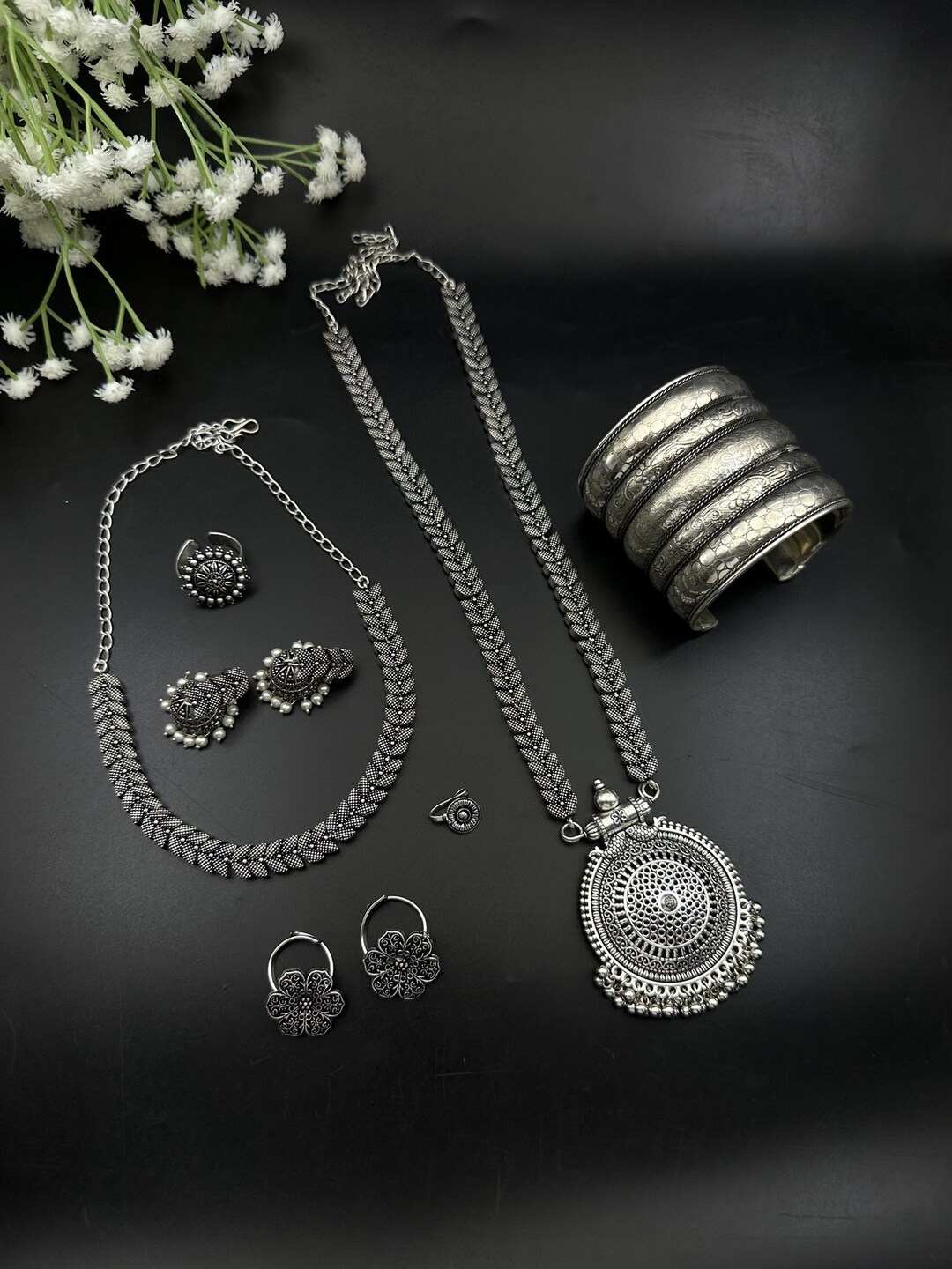 Quirky Fashions Set of 7 Oxidized Silver Jewelry Combo Sets | Indian ...