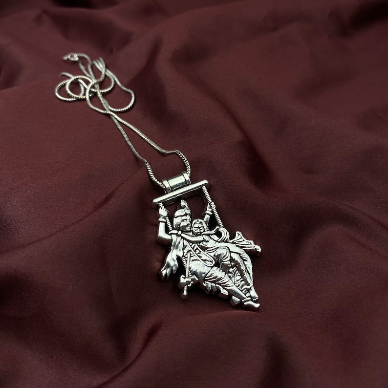 Radha Krishna Oxidized Chain Pendant Set of 5 Pc, Janmashtami Jewelry ...