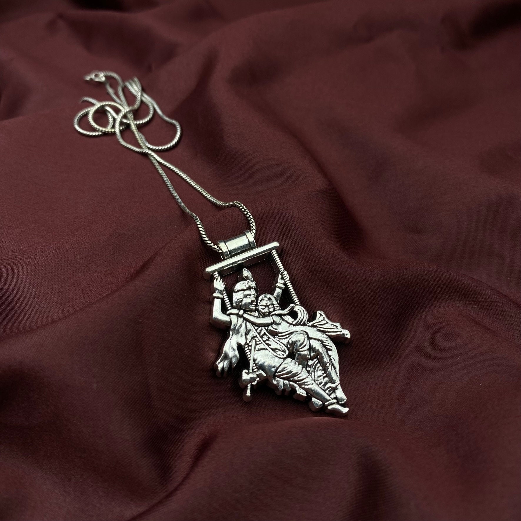 Radha Krishna Oxidized Chain Pendant Set of 5 Pc, Janmashtami Jewelry ...