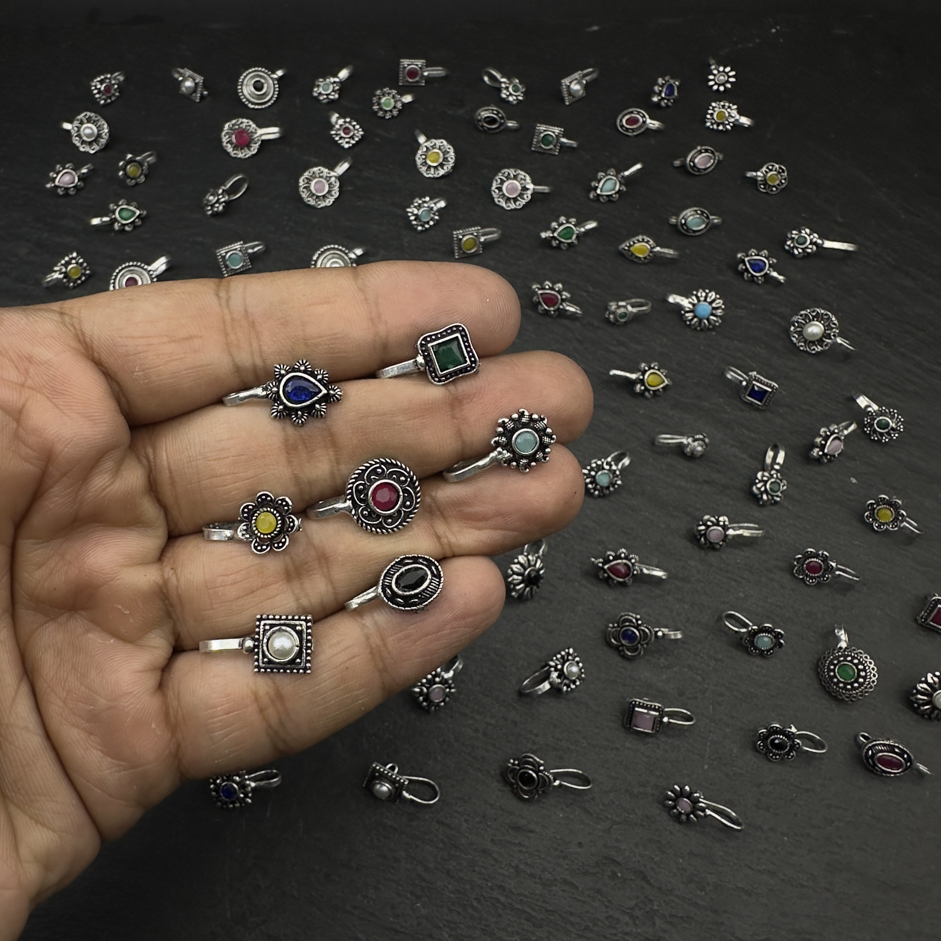 Stone False Nose Pins, Indian Oxidized Jewelry Nose Pins Combo Sets for ...