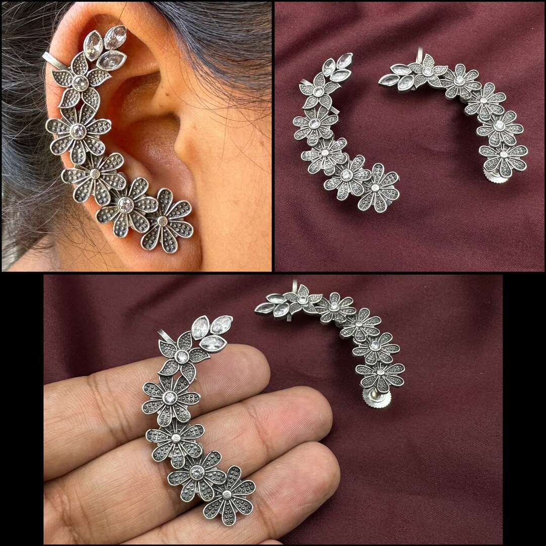 Quirky Fashions 5 Flower Bugadi Earrings With Zirconia Stone Indian Earrings Oxidise Jewellery ...