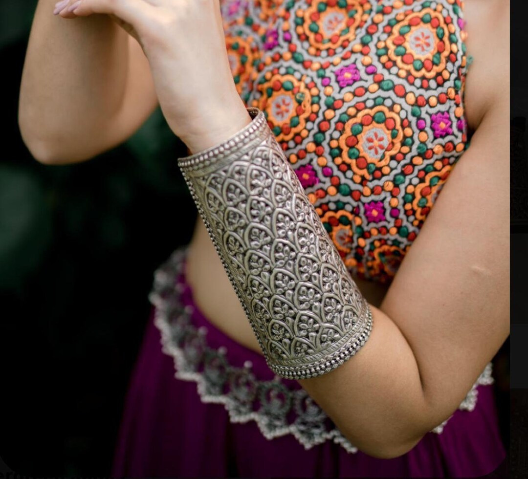 Indian Oxidised Hammered Cuff Bracelet, Kada Bangle, Silver Hand Cuff ...
