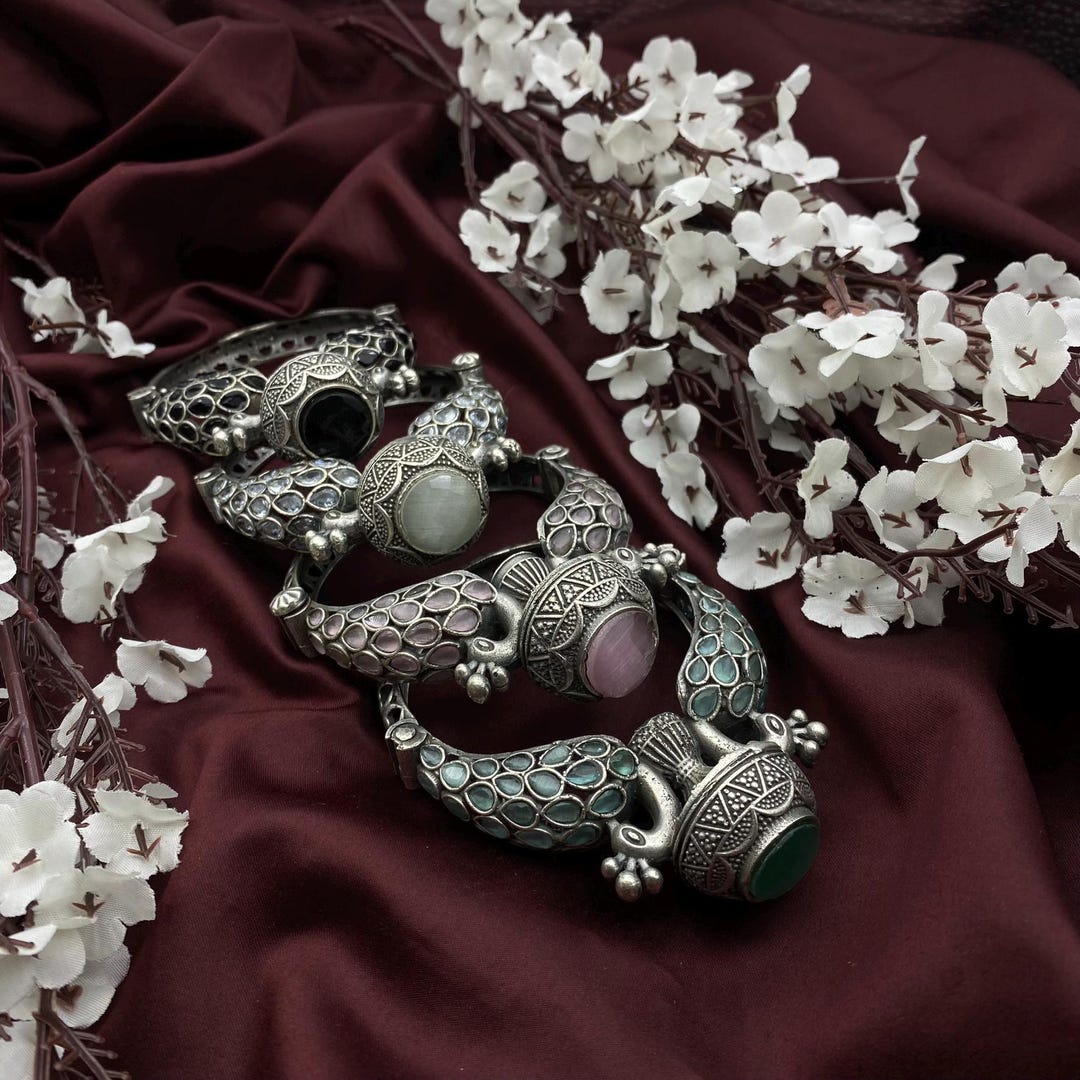 Oxidized Silver Peacock Kada Bangle: Temple Jewelry - Etsy