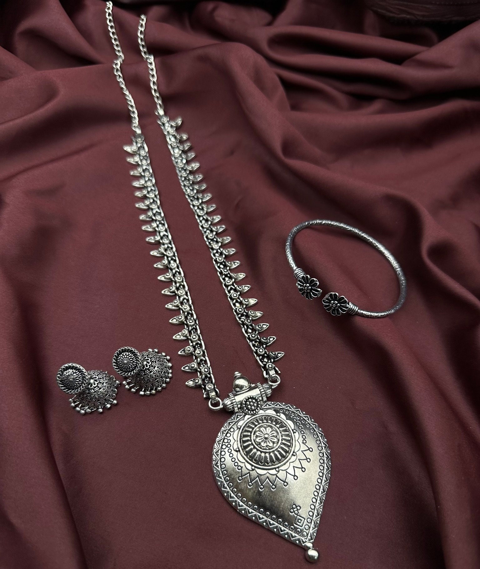 Oxidised Jewelry Temple Jewelry Long Necklace Oxidized Jhumka Oxidised ...