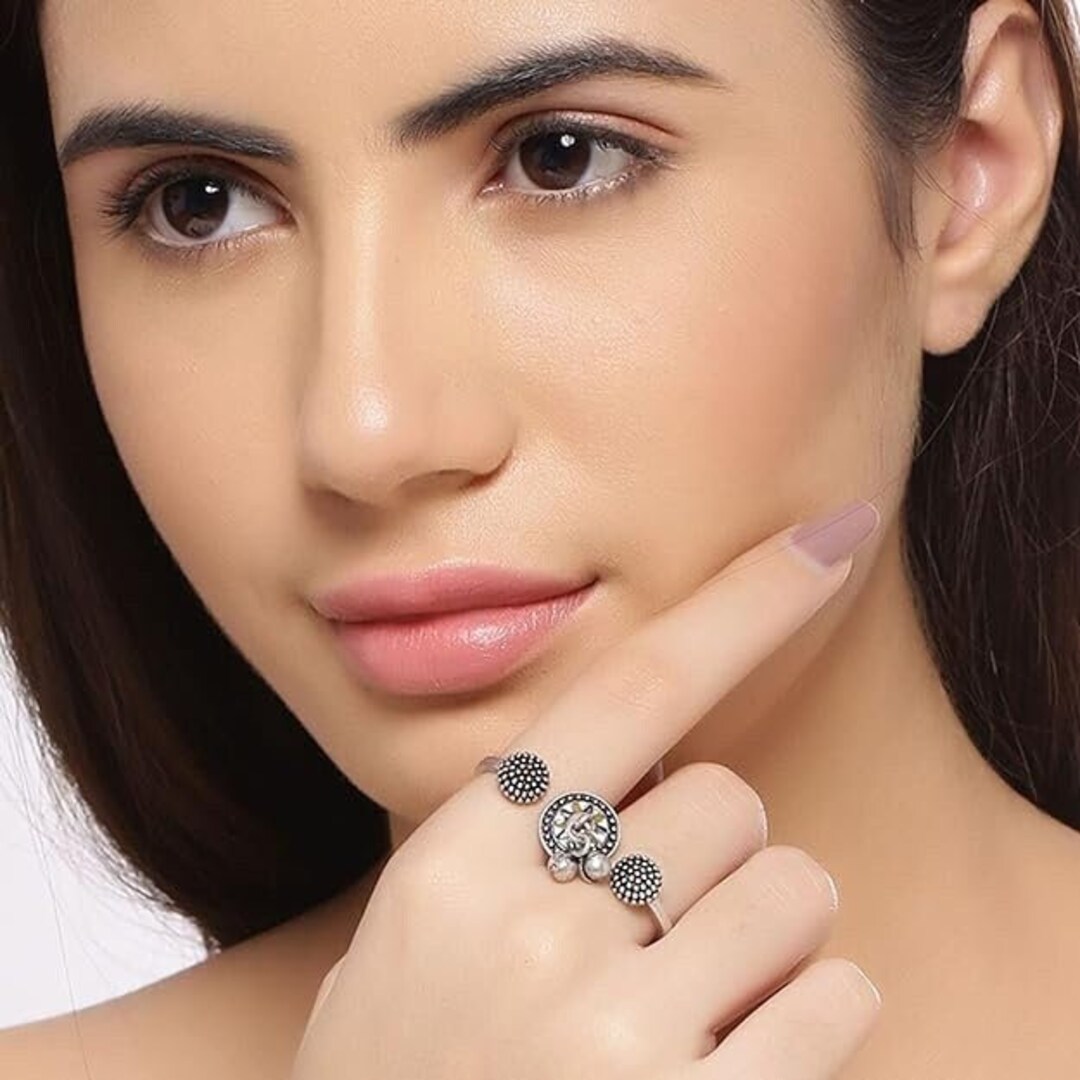 Indian Silver Oxidised Two-finger Boho/trible Style Statement Ring for ...